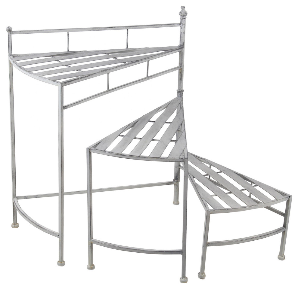 Adjustable 3 Tier Metal Plant Stand with Triangular Top, Washed White ...