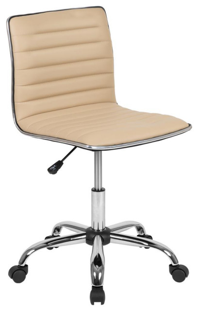 Low Back Designer Armless Tan Ribbed Swivel Task Office Chair ...