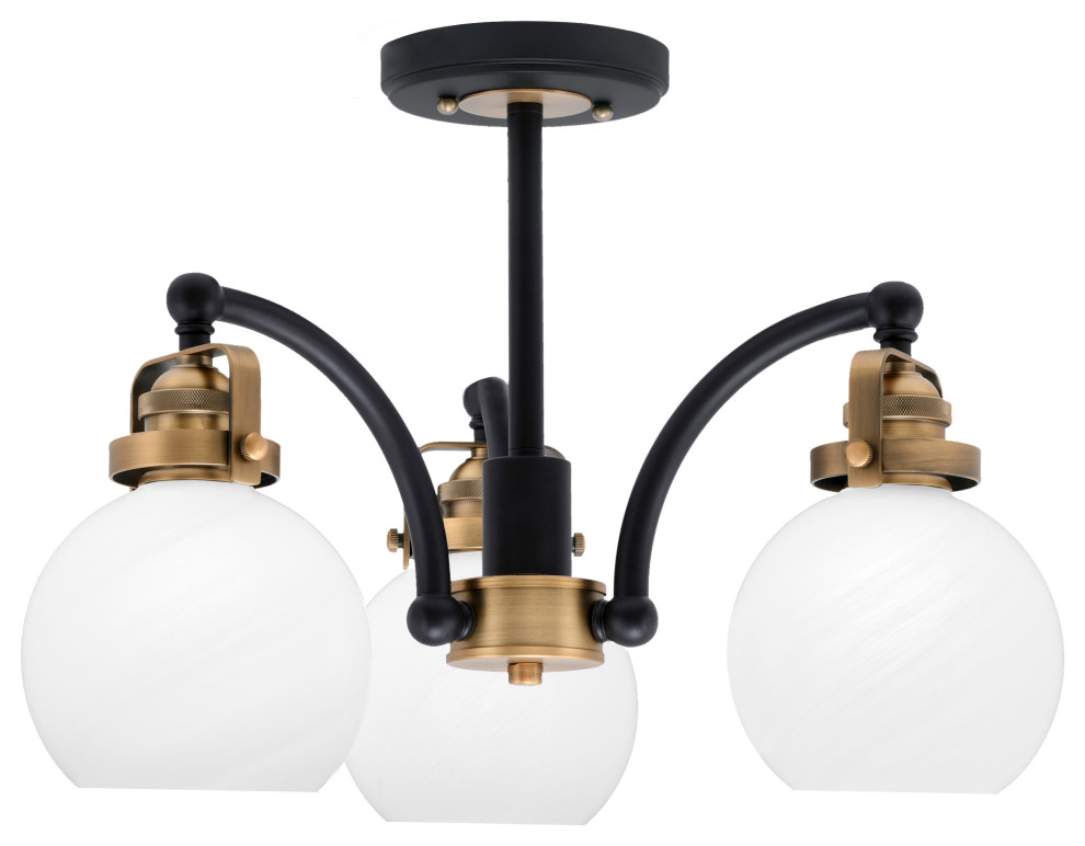 Easton 3 Light Semi-Flush In Matte Black & Brass Finish, 5.75" White ...