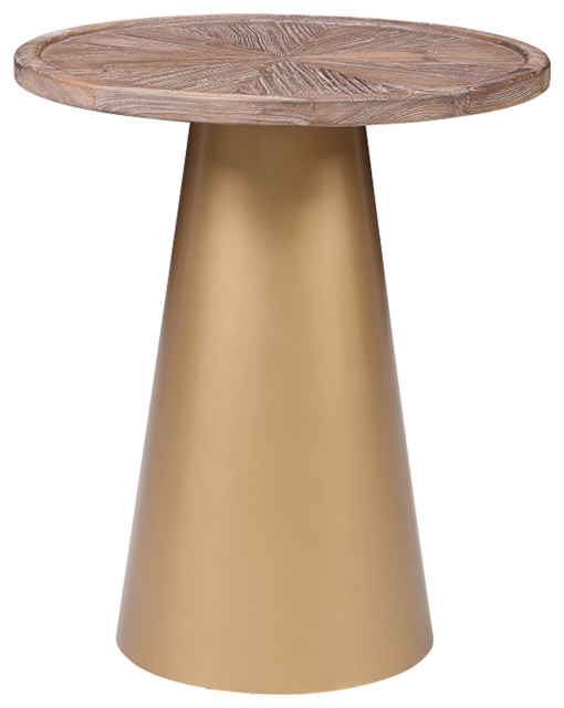 Benzara BM209076 Round Wooden Top Corner Table, Metal Conical Base ...