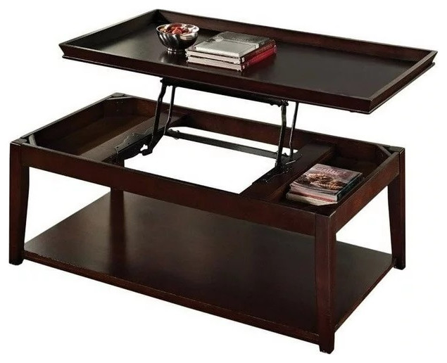 Traditional Cherry Wood Lift-Top Coffee Table with Spacious Shelf ...