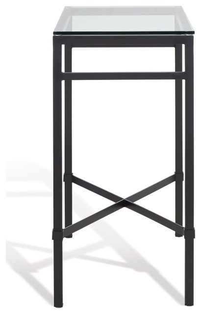Transitional End Table, Black Metal Frame With Crossed Support & Clear ...