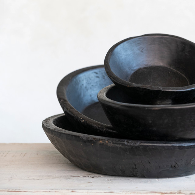 Decorative Reclaimed Wood Nesting Bowls, Set of 4 Sizes, Black ...