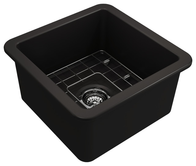 Sotto Dual-mount Fireclay 18" Single Bowl Bar Sink, Matte Black ...