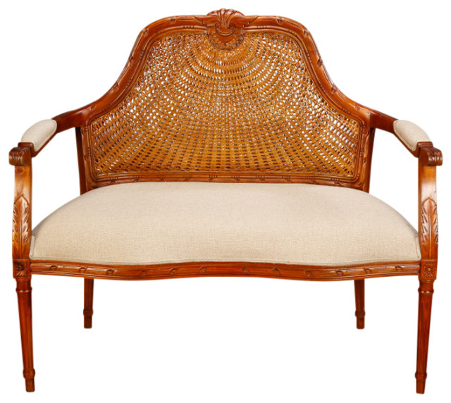 2 Seat Cane Back Setee, Walnut - Tropical - Loveseats - by Orchard ...