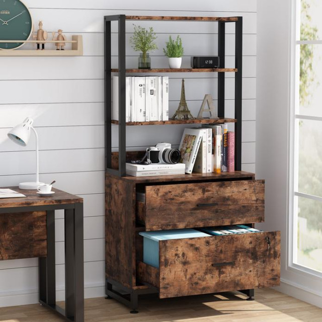 Tribesigns Versatile File Cabine with Bookshelf, Tall Filing Cabinet ...