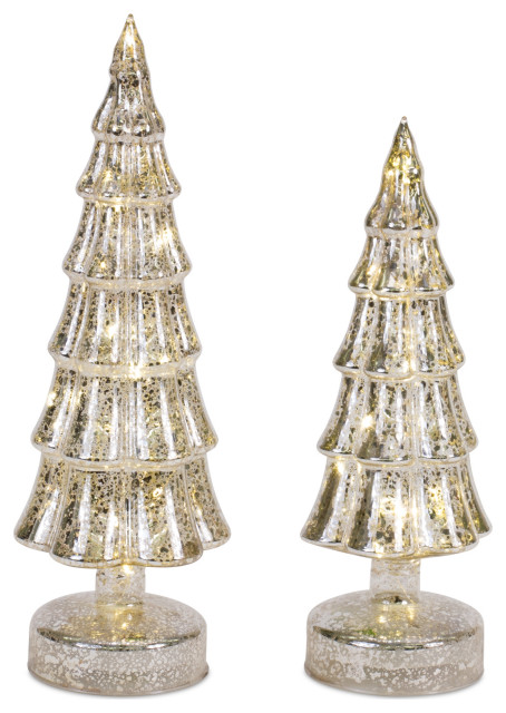 Led Tree, 3-Piece Set, 8.25"H/11"H/13"H Glass 6 Hr Timer - Transitional ...