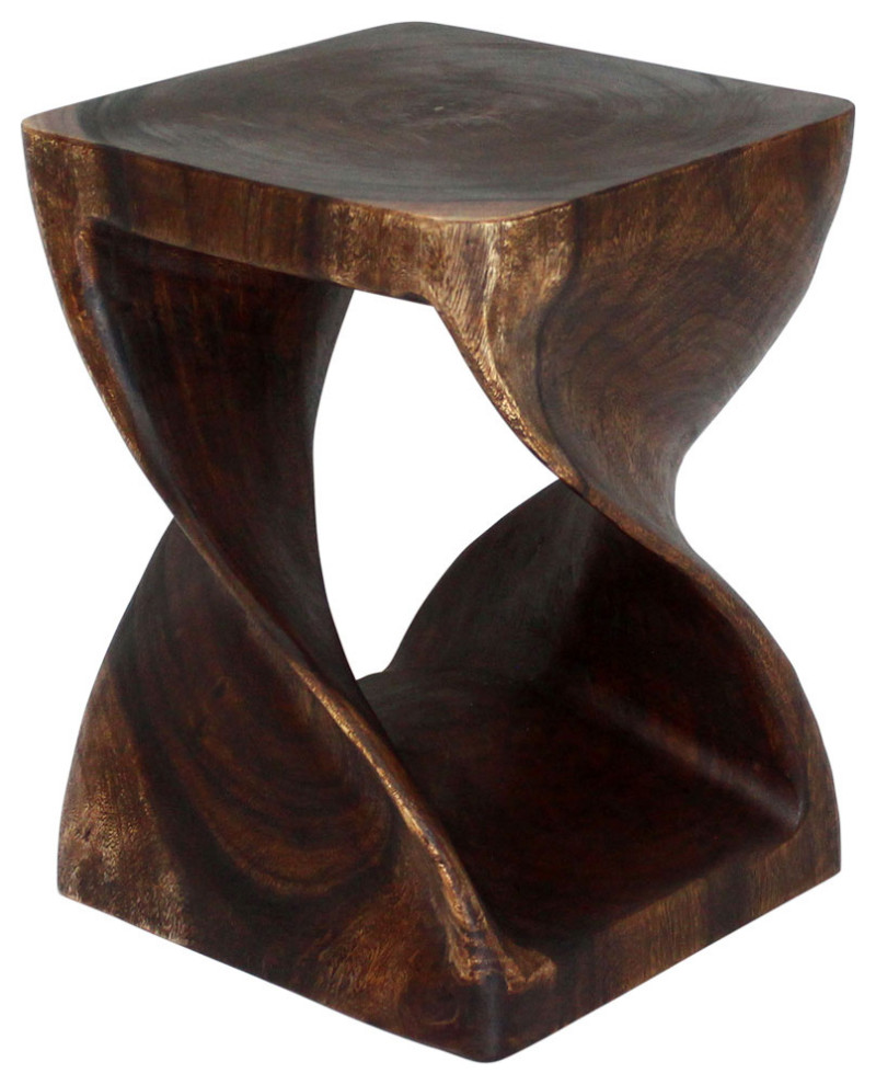 Haussmann Wood Twist End Table 15 x 15 x 20 inch High Mocha Oil - Rustic - Side Tables And End ...