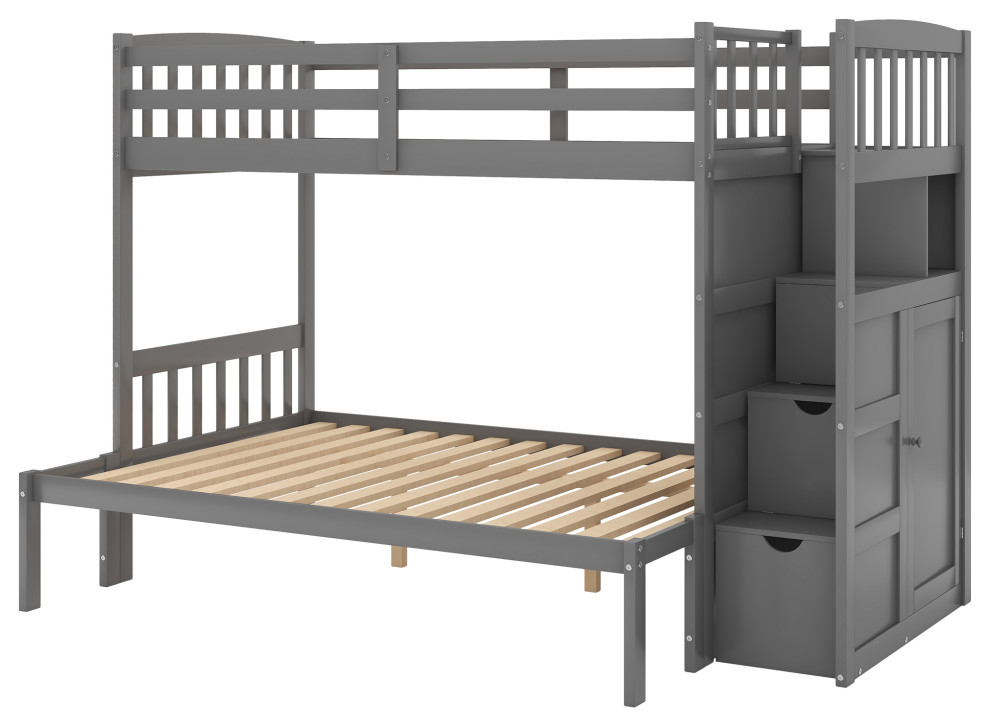 TATEUS Twin over Full/Twin Bunk Bed, Convertible Bottom Bed, White ...