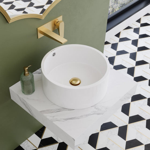 Monaco 24" Floating Bathroom Shelf With Vessel Sink, White Marble, 24 x 22 - Contemporary ...