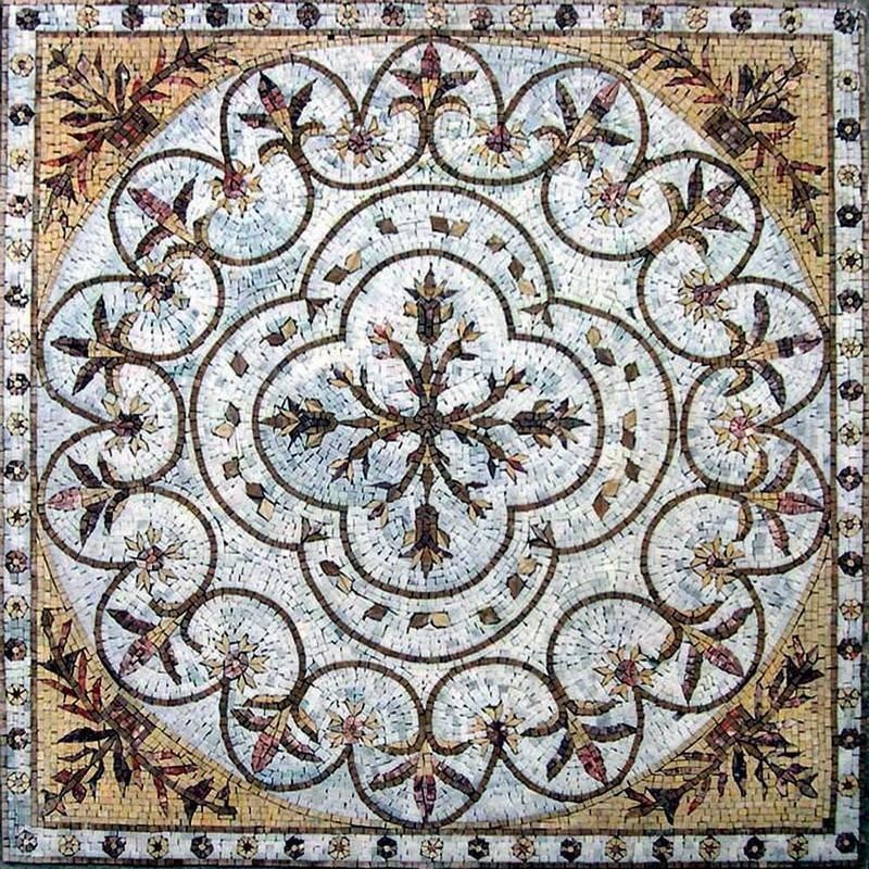 Botanical Mosaic Panel or Floor Inlay - Hadi, 31" X 31" - Mediterranean ...
