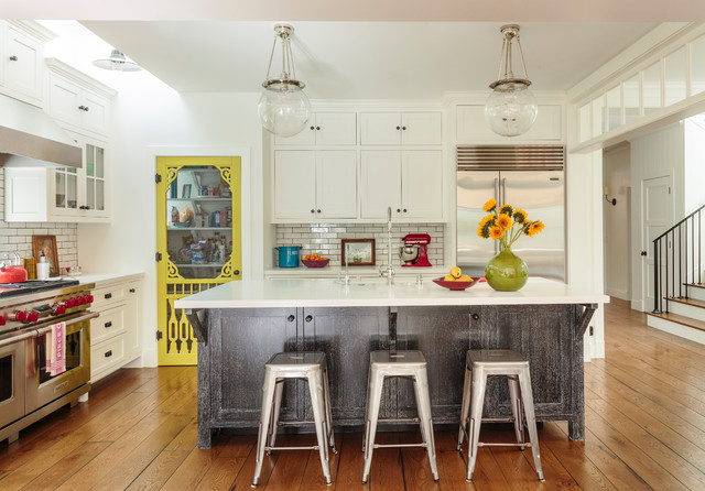 Yellow Pantry Door Steals the Show in a Modern Farmhouse Kitchen