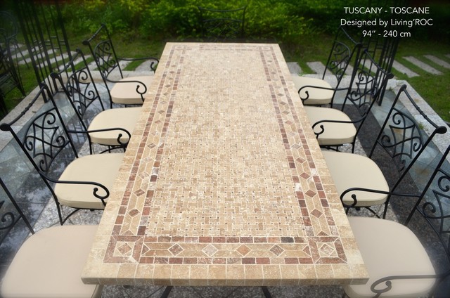 PATIO STONE TABLE ITALIAN MOSAIC MARBLE PATIO GARDEN TABLE 78"&94 ...