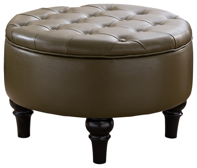 Cristo 24" Round Upholstered Storage Ottoman With Reversible Top ...