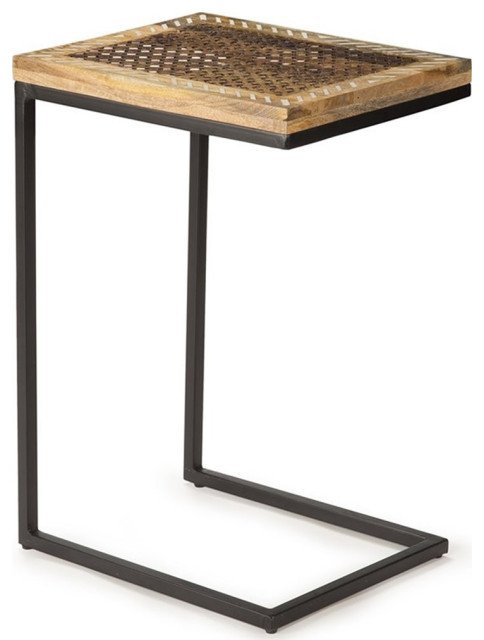 Home Square Metal Accent Chairside Table in Natural and Black - Set of ...