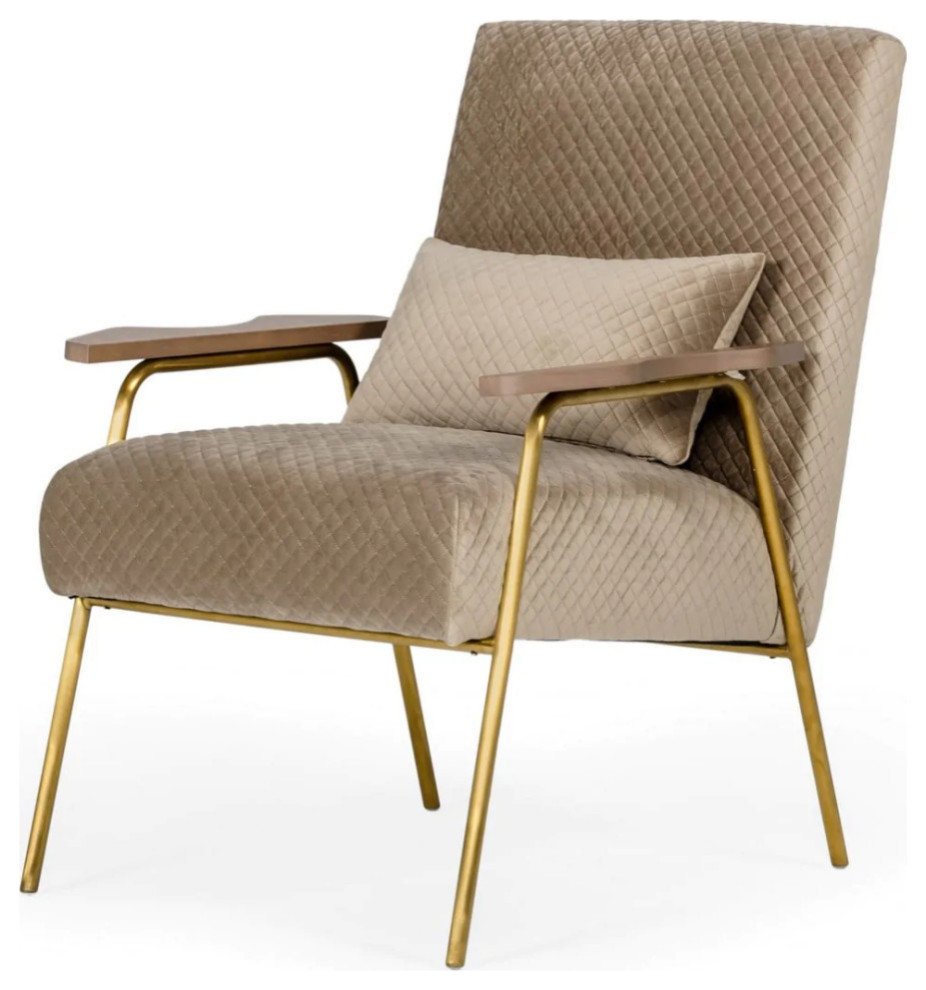 Stephen Glam Beige and Gold Fabric Accent Chair - Contemporary ...