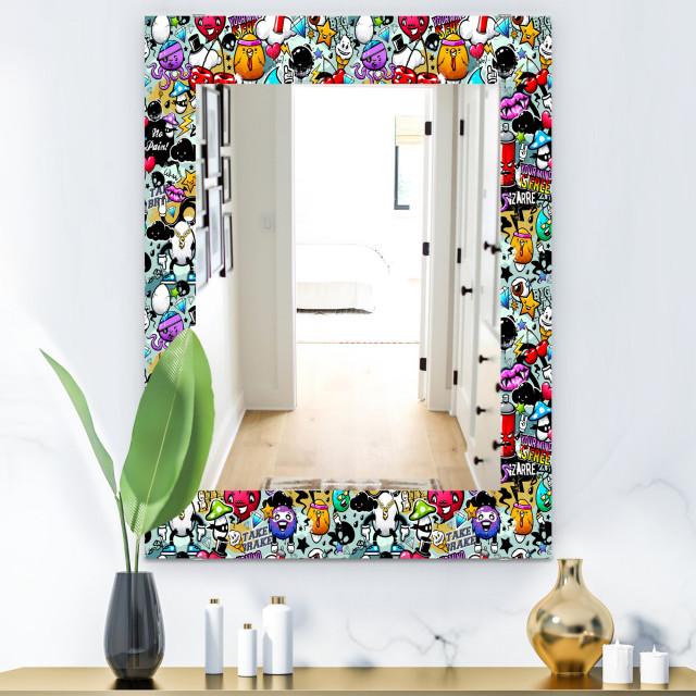 Designart Graffiti Texture Modern Frameless Wall Mirror, 24x32 ...