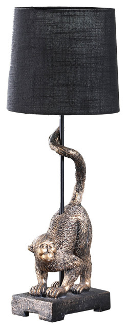 24" Antiqued Gold Monkey Table Lamp With Black Drum Shade ...