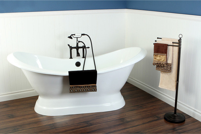 72" Cast Iron Double Slipper Pedestal Tub w/7" Faucet Drillings, White ...