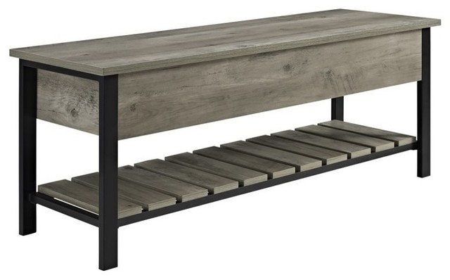 Pemberly Row 48" Open-Top Storage Bench with Shoe Shelf in Gray Wash ...
