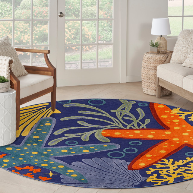 Nourison Home 8' Round Aloha Navy Multi-Color Area Rug, 7 10 xRound ...