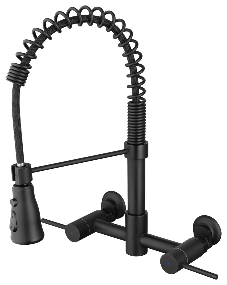 Wall Mounted Bridge Kitchen Faucet With 3 Function Sprayer And Spring ...