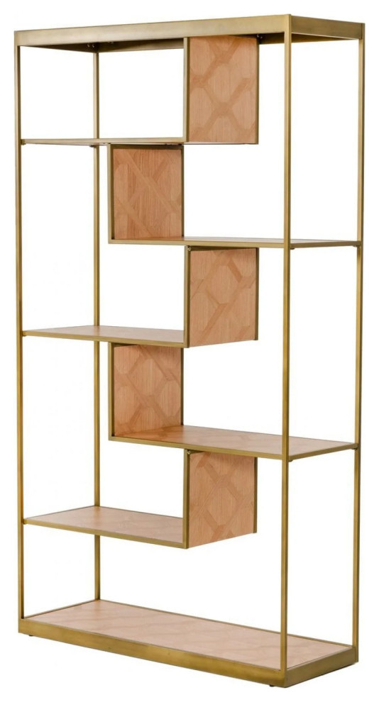 Leesa Modern Oak & Brass Bookshelf - Contemporary - Bookcases - by ...
