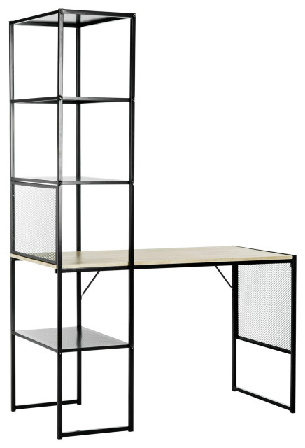 Contemporary Desk With Integrated Bookcase, Metal Frame & Multiple Open ...