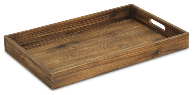 Minimalist Dark Brown Wooden Tray - Transitional - Serving Trays - by ...