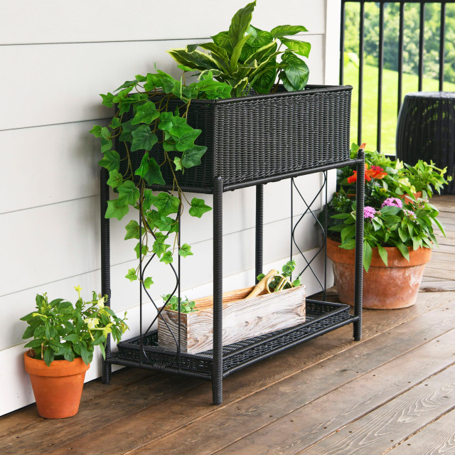 Raised Two Tier Plant Stand With Two Interchangeable Shelves - Tropical ...