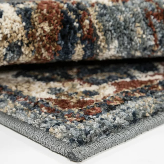 Traditional Indigo Floral Rug 7'6" x 9'6", Persian Border, Machine ...