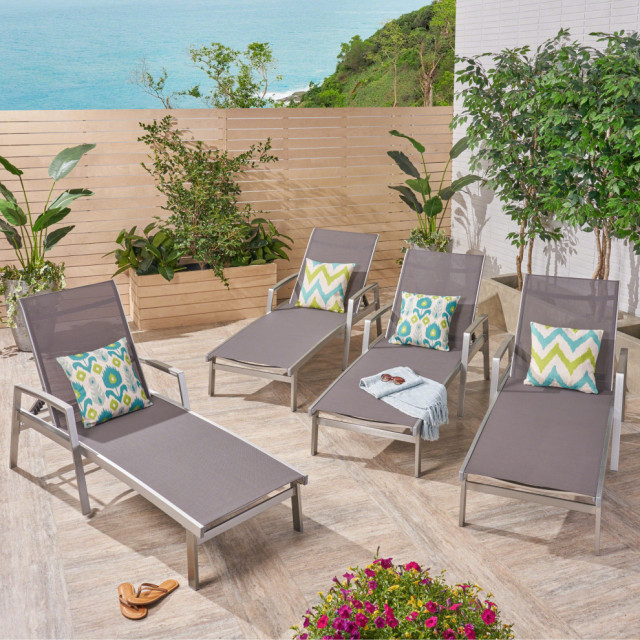 GDF Studio Joy Outdoor Mesh and Aluminum Chaise Lounge, Set of 4 ...