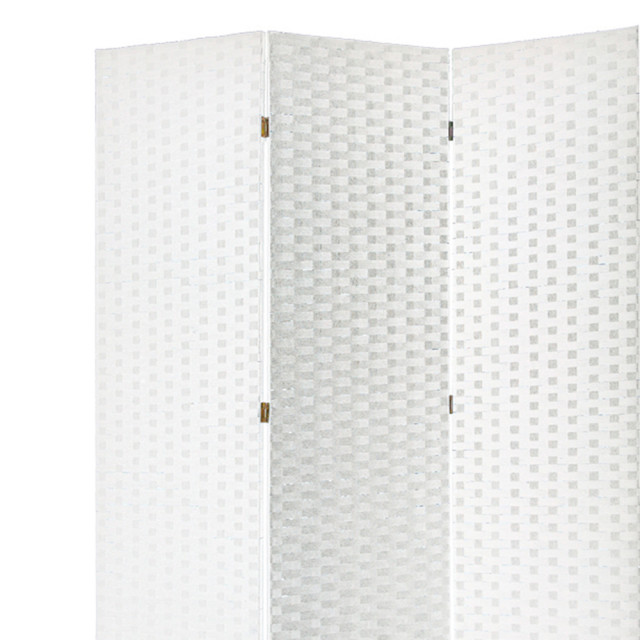 Wooden Foldable 3 Panel Room Divider with Streamline Design, White ...