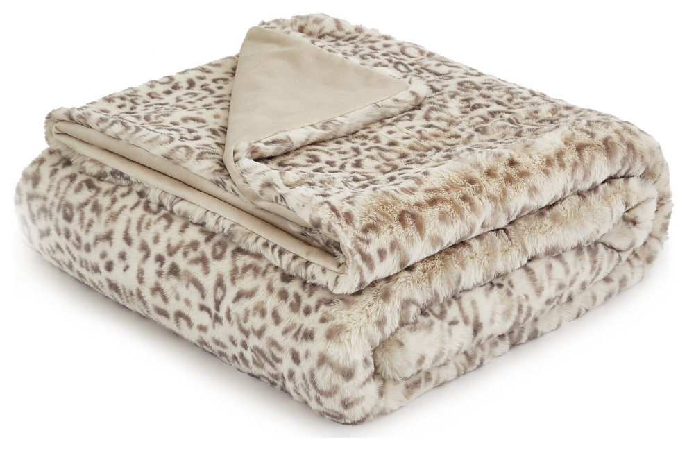 Snow Leopard 54" x 72" Faux-Fur Throw - Natural - Contemporary - Throws ...