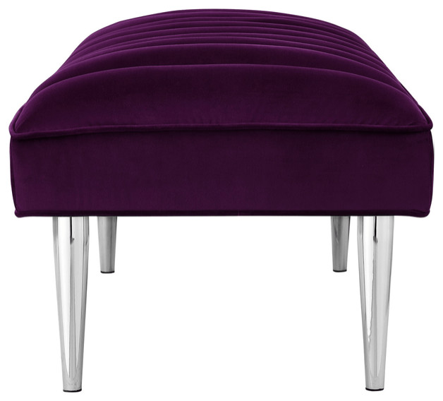 53" Purple And Silver Upholstered Velvet Bench - Midcentury ...