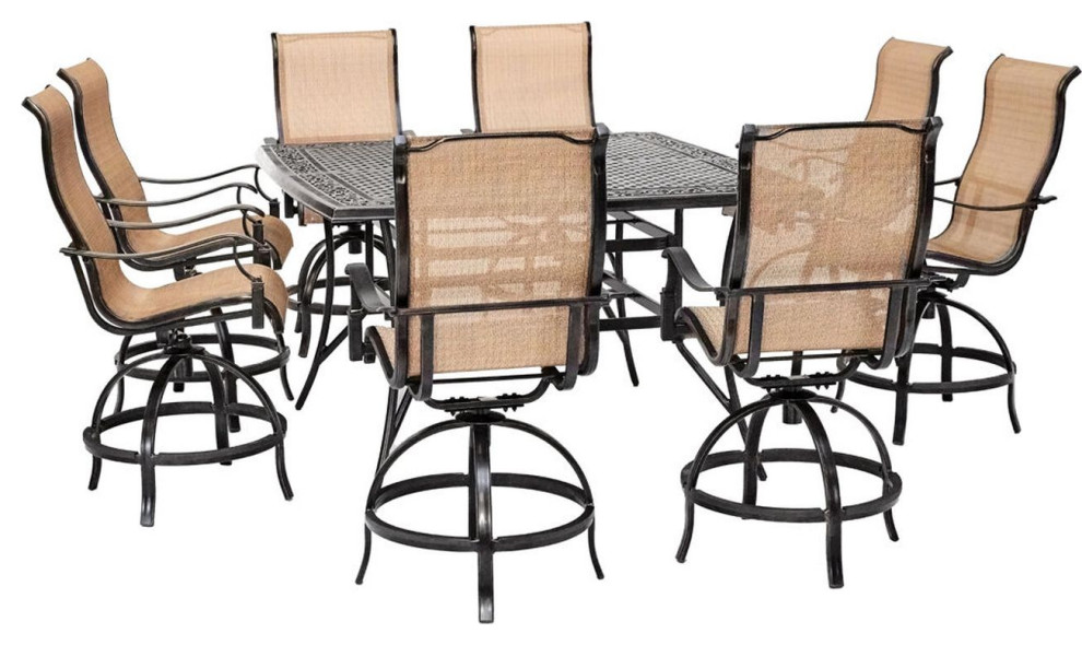 Hanover Manor 9-Piece 60" Square Cast Counter Dining Set With 8 Swivel ...