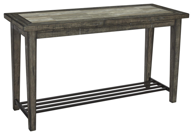 Rectangular Wooden Sofa Table with Open Shelf and Tapered Legs, Taupe ...