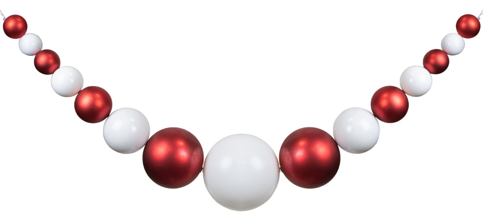 6' Red and White Shiny and Matte Shatterproof Ball Christmas Swag ...