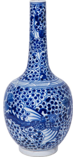 Traditional Long Neck Vase With Phoenix Design, Small - Asian - Vases ...