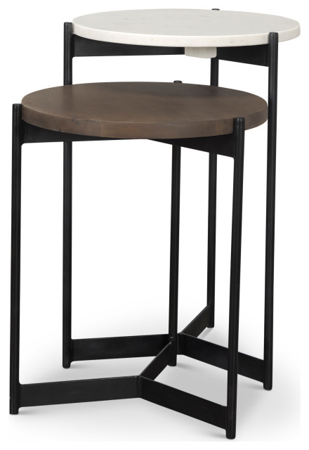Larkin Marble and Dark Brown Wood Tabletop Nesting End/Side Tables ...