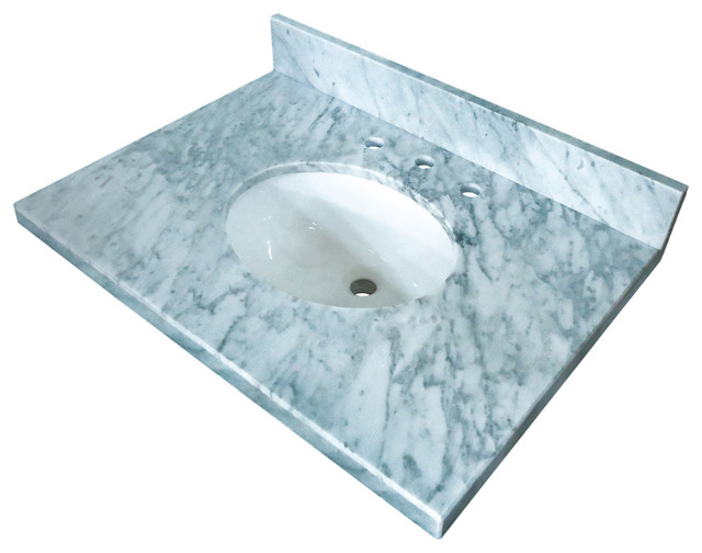 KVPB3622M38 36"x22" Marble Vanity Top With Undermount Sink, Carrara ...
