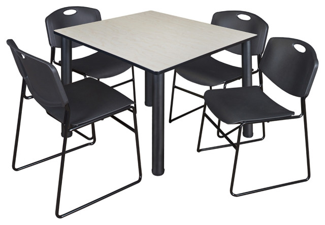 Kee 48 Square Breakroom Table- Maple/ Black & 4 Zeng Stack Chairs ...