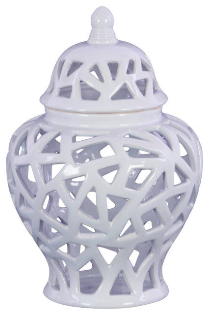 Ceramic Urn Vase, Cutout Triangle Design Body and Tapered Bottom, Large ...