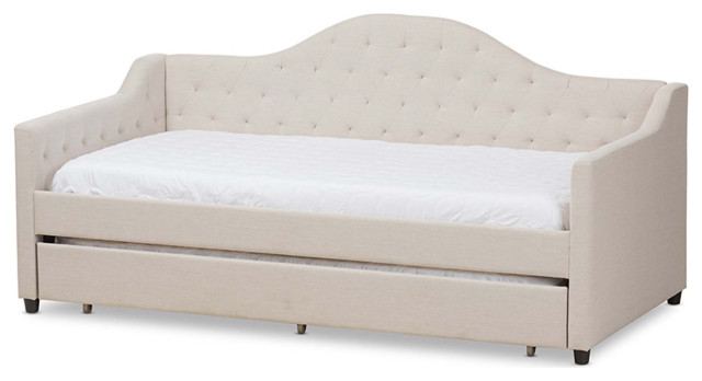 Mira Fabric Tufted Upholstered Daybed With Twin Size Trundle ...