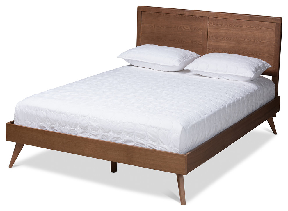 Berry Mid-Century Modern Walnut Brown Wood Queen Platform Bed ...