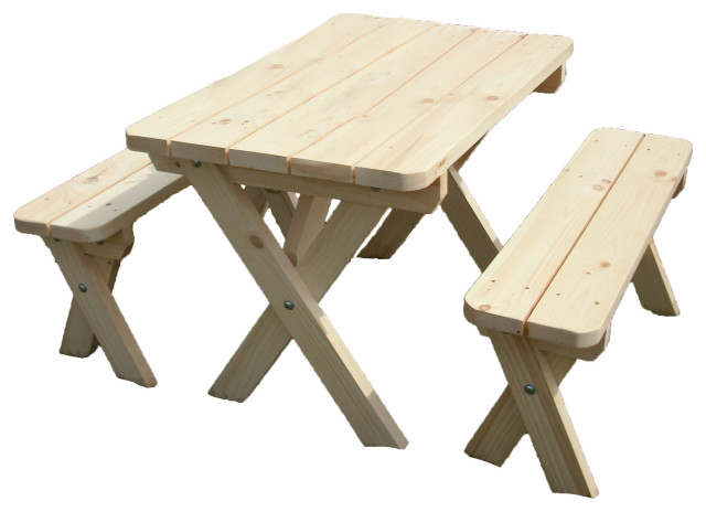 Fancy Top Cedar Picnic Table with Crossed Leg Benches - Rustic ...