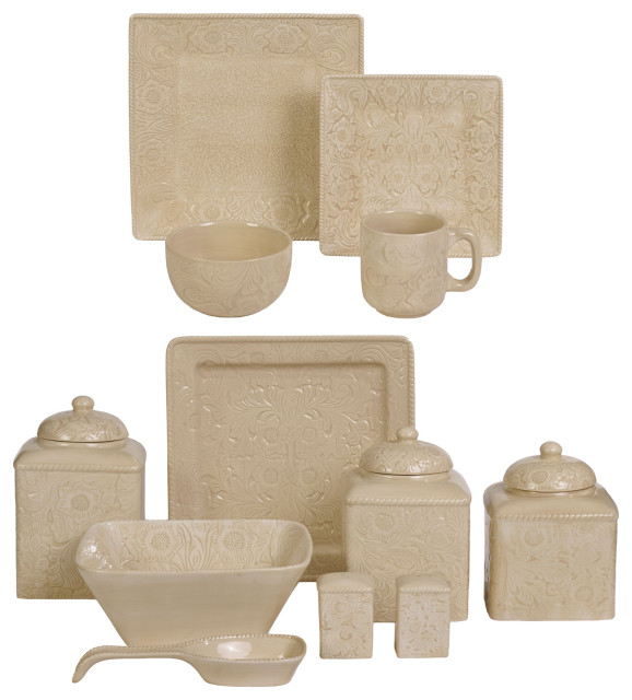 Hi End Accent Savannah Cream 24-Piece Western Dinnerware and Canister ...