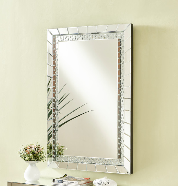 Sparkle 47" Contemporary Crystal Rectangle Mirror, Clear - Contemporary ...