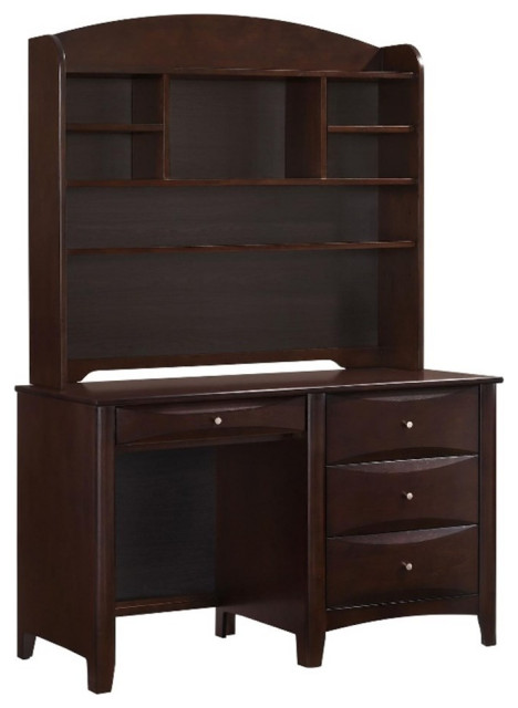 Pemberly Row 4-Drawer Wood Computer Desk with Hutch in Cappuccino ...