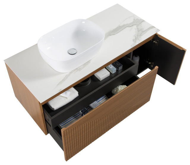 Simon Series Wall Mount Vanity With a Porcelain Vessel Sink, 48 ...